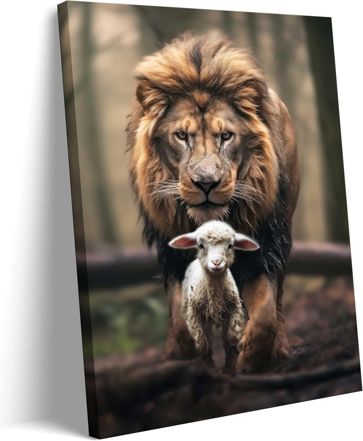 AXXPosters- Lion and Lamb Canvas Wall art Christian Jesus Lion King Poster Print God Religious ...