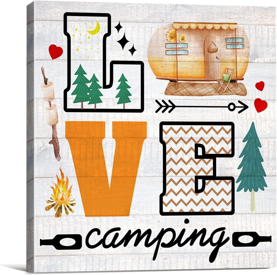 AXXPosters-Love Camping Farmhouse Canvas Print Wall Art Decor Rustic RV ...