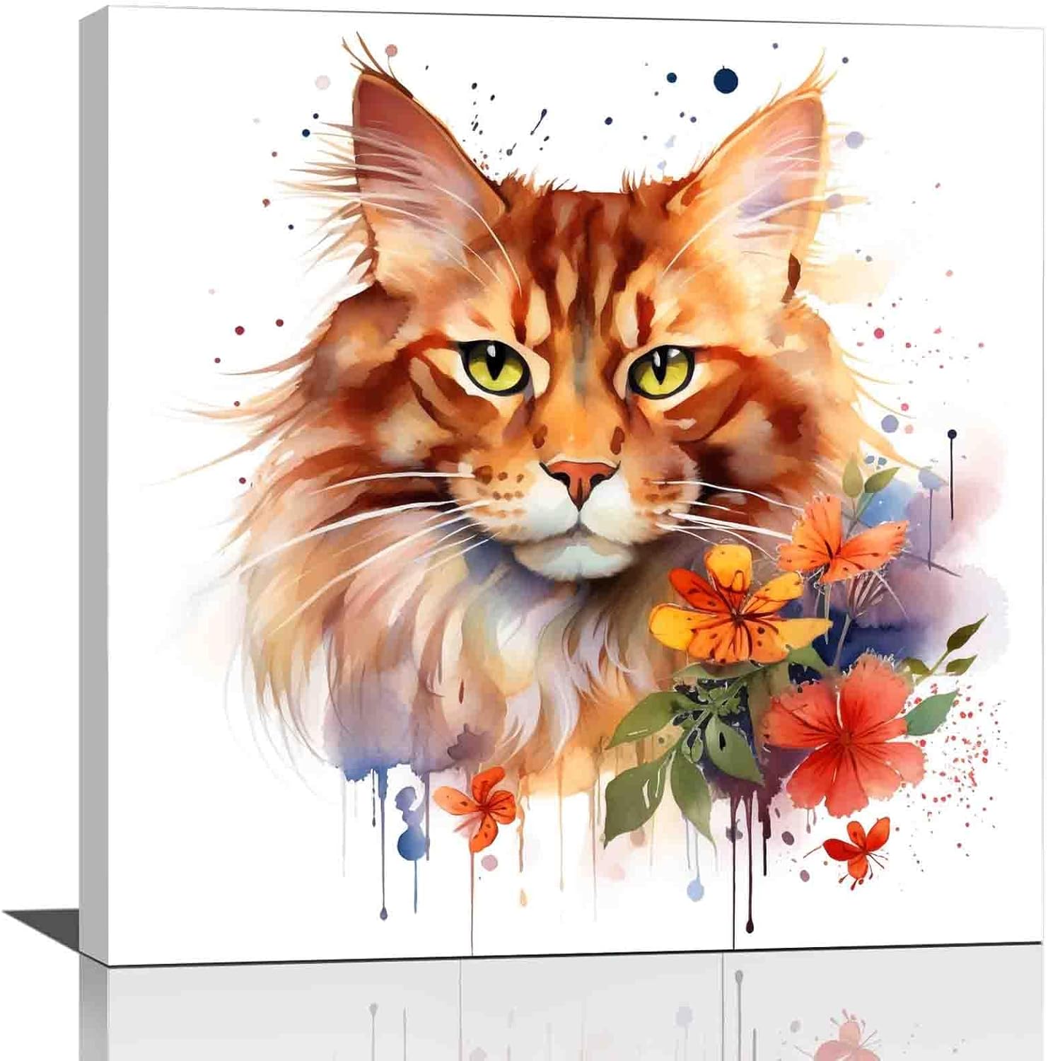 AXXPosters Maine Coon Cat Red Tabby watercolor painting print ...