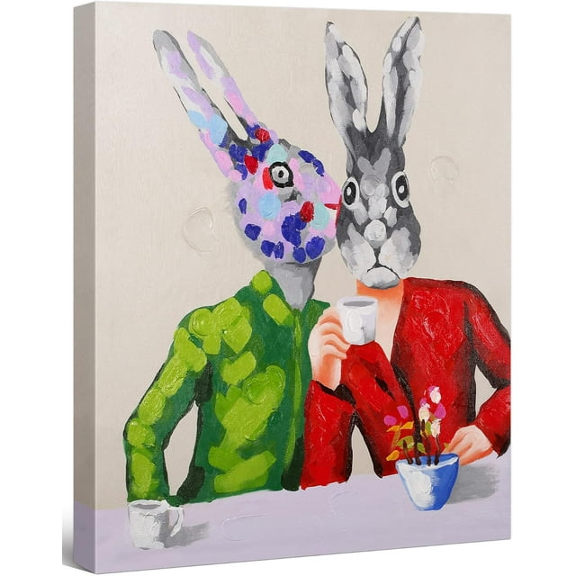 AXXPosters-Modern Animal Pop Art - Framed - Rabbit Couple Canvas Print ...