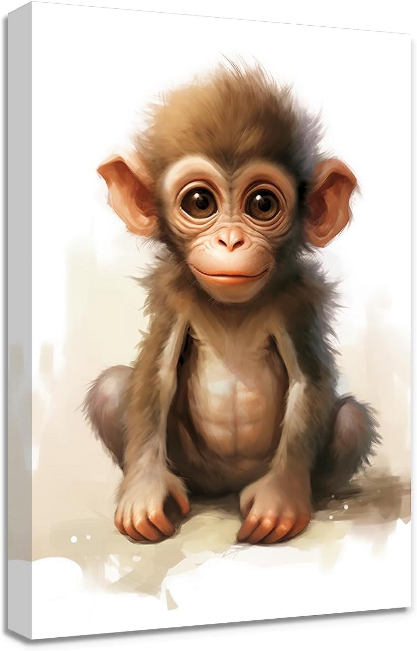 AXXPosters Monkey Painting Canvas Wall Art Cute Baby Monkey Picture ...