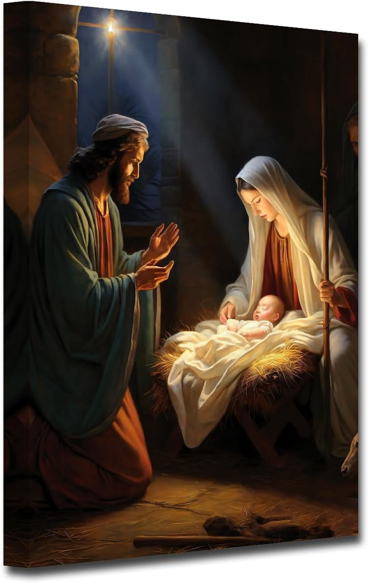 AXXPosters Nativity Canvas Wall Art Jesus in a Manger Painting Prints ...