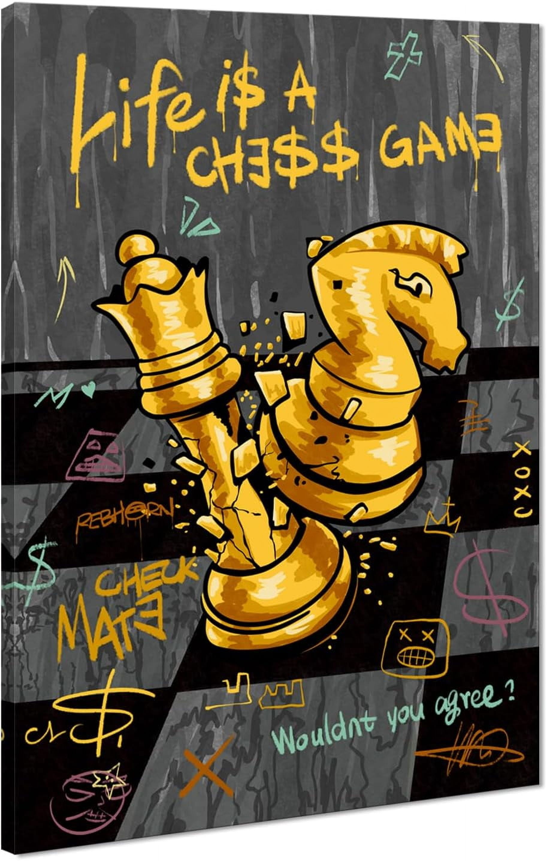 AXXPosters-Office Wall Art - Black Gold Chess Picture LIFE IS A CHESS ...