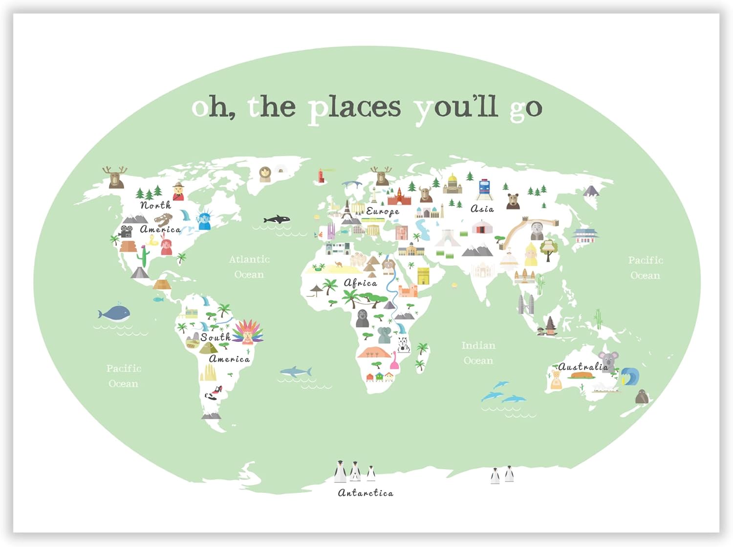 AXXPosters Oh The Places You'll Go Children's Illustrated World Map ...