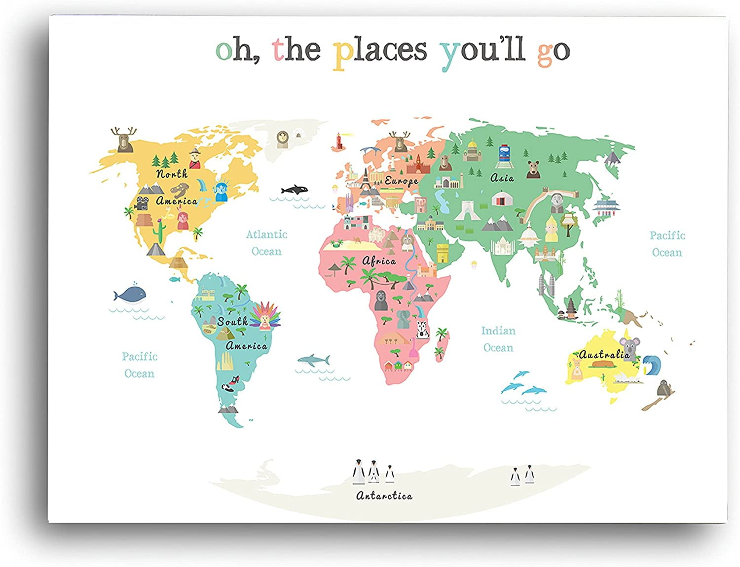 AXXPosters "Oh The Places You'll Go" Children's Illustrated World Map ...