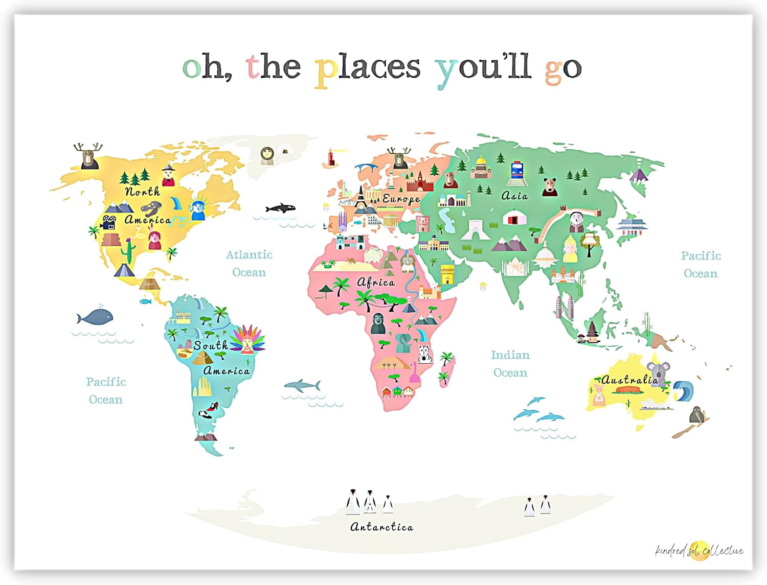AXXPosters Oh the Places you'll Go Illustrated Kids World Map (24x17 ...