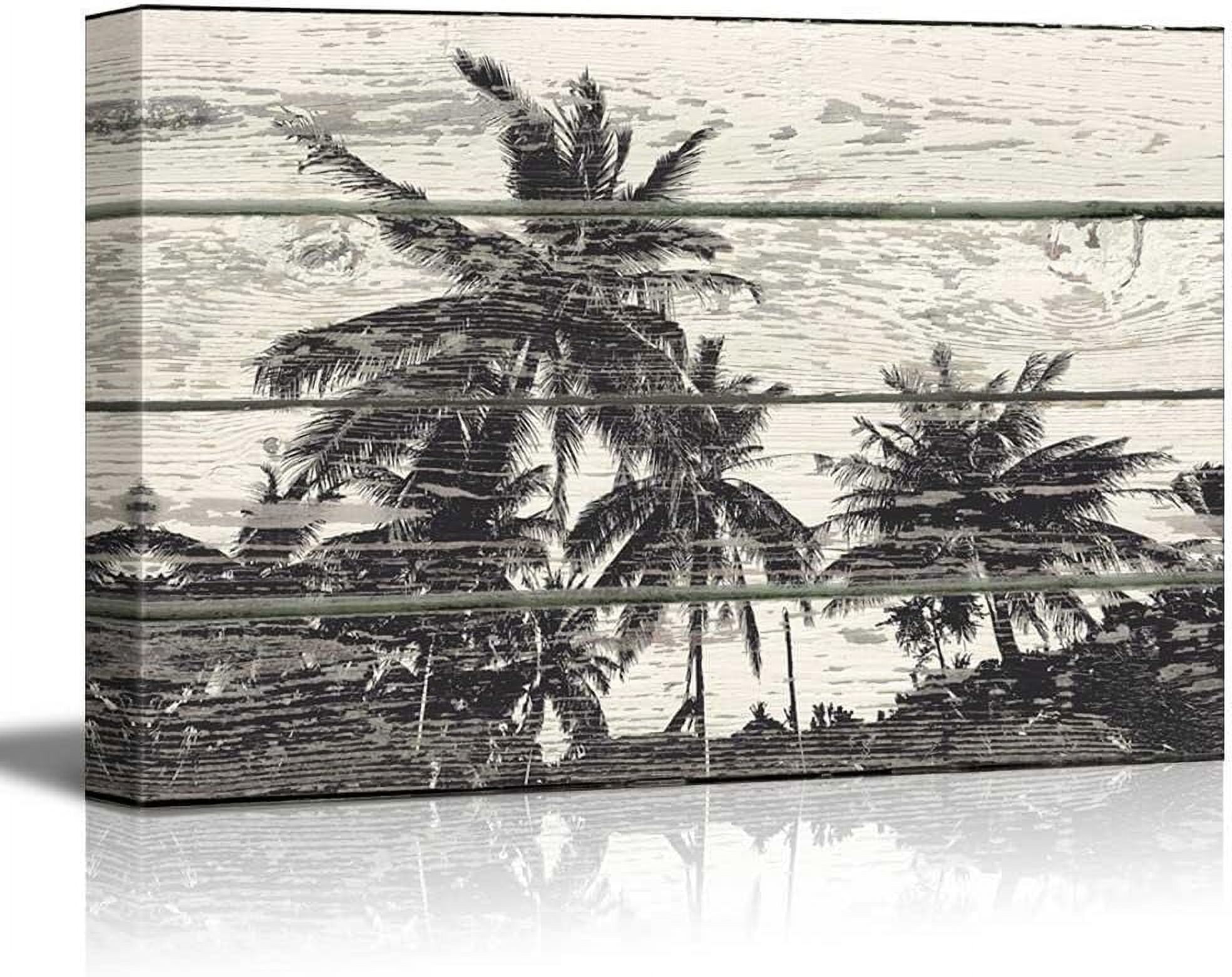 AXXPosters-- Palm Tree Woodcut Print Artwork - Rustic Canvas Wall Art ...