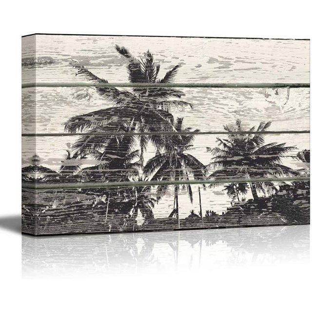 AXXPosters-- Palm Tree Woodcut Print Artwork - Rustic Canvas Wall Art ...