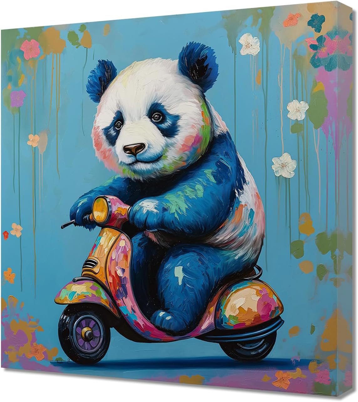 AXXPosters Panda Baby Canvas Wall Art Colorful Panda Cycling Picture ...