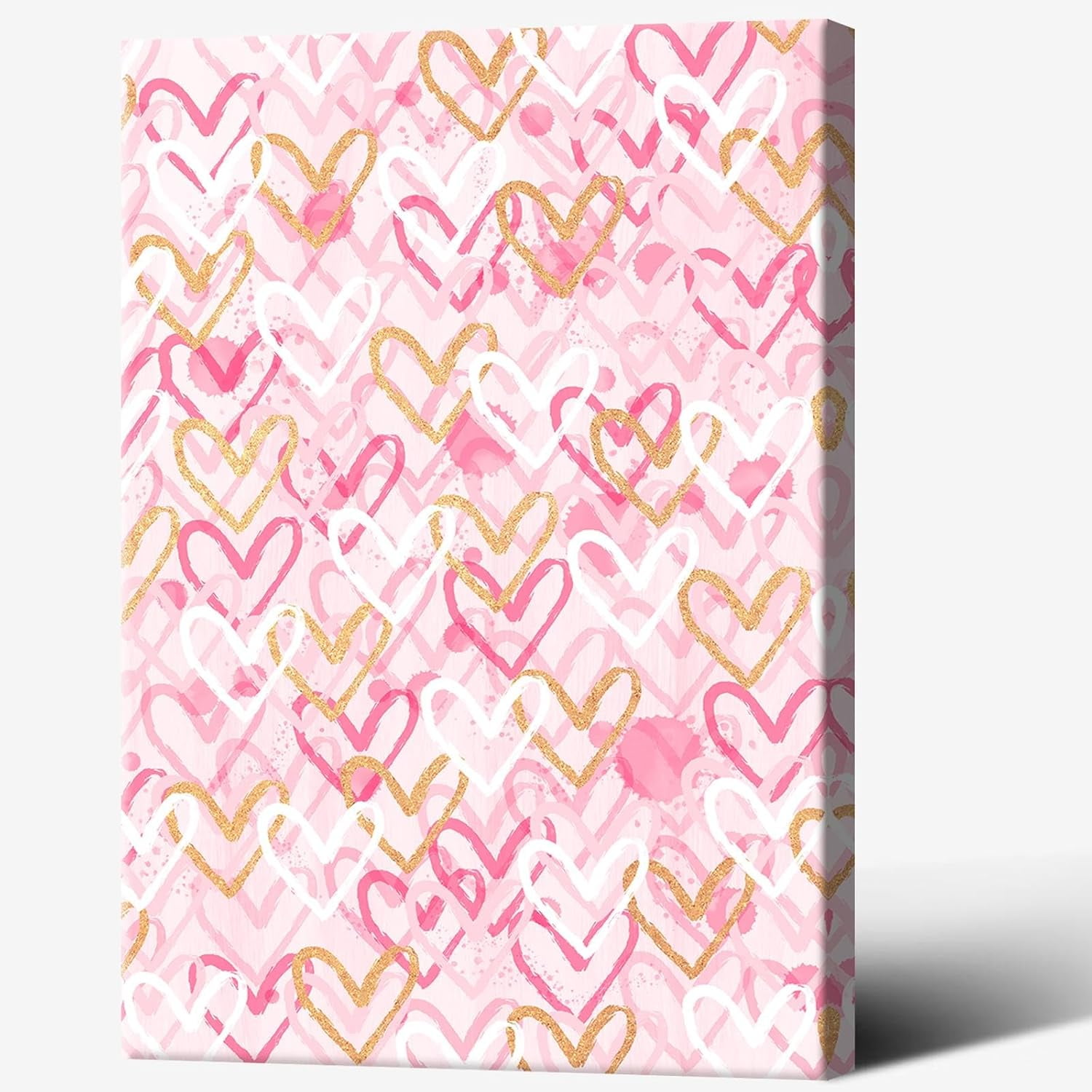 AXXPosters Pink And Gold Canvas Wall Art Heart Artwork Pink Aesthetic ...