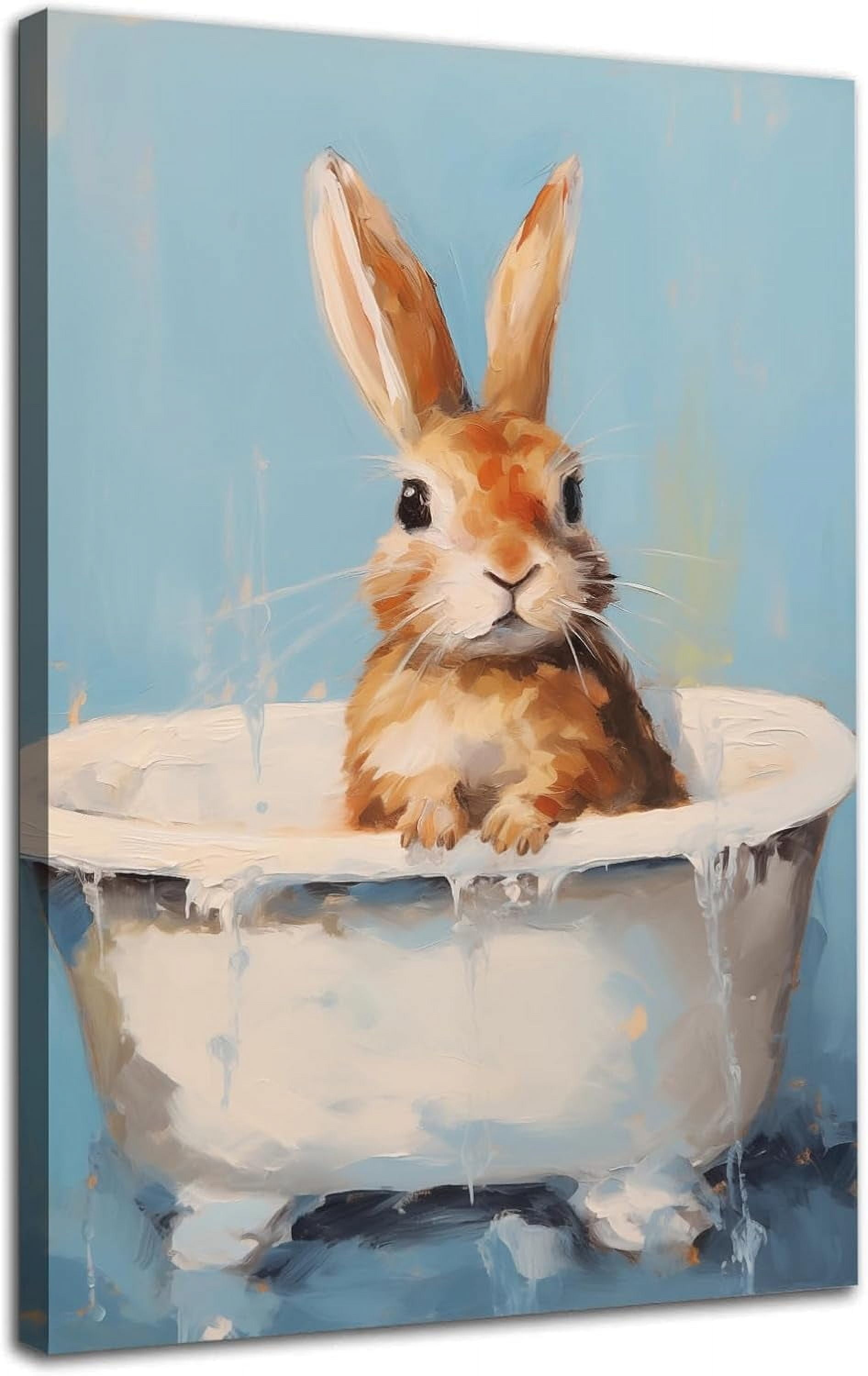 AXXPosters Rabbit Bathroom Wall Art Fun Animal Prints Cute Rabbit ...
