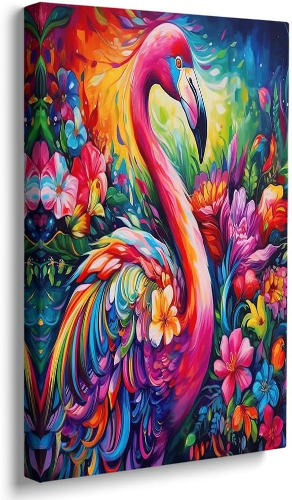 AXXPosters Rainbow Flamingo With Orchids Canvas Flamingo Wall Art ...