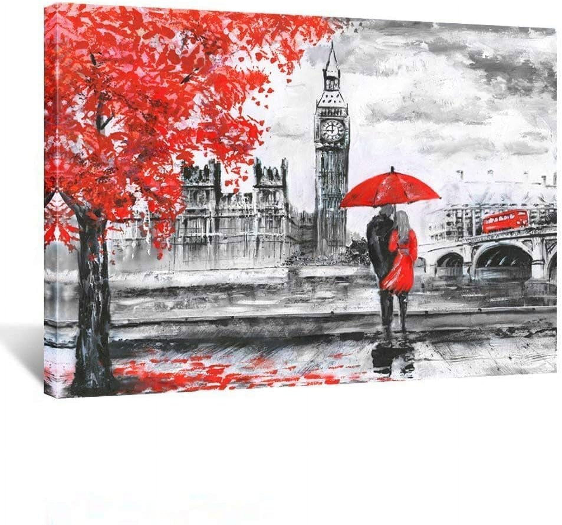 AXXPosters-- Red Umbrella Couple Painting Canvas Art Wall Decor Print ...