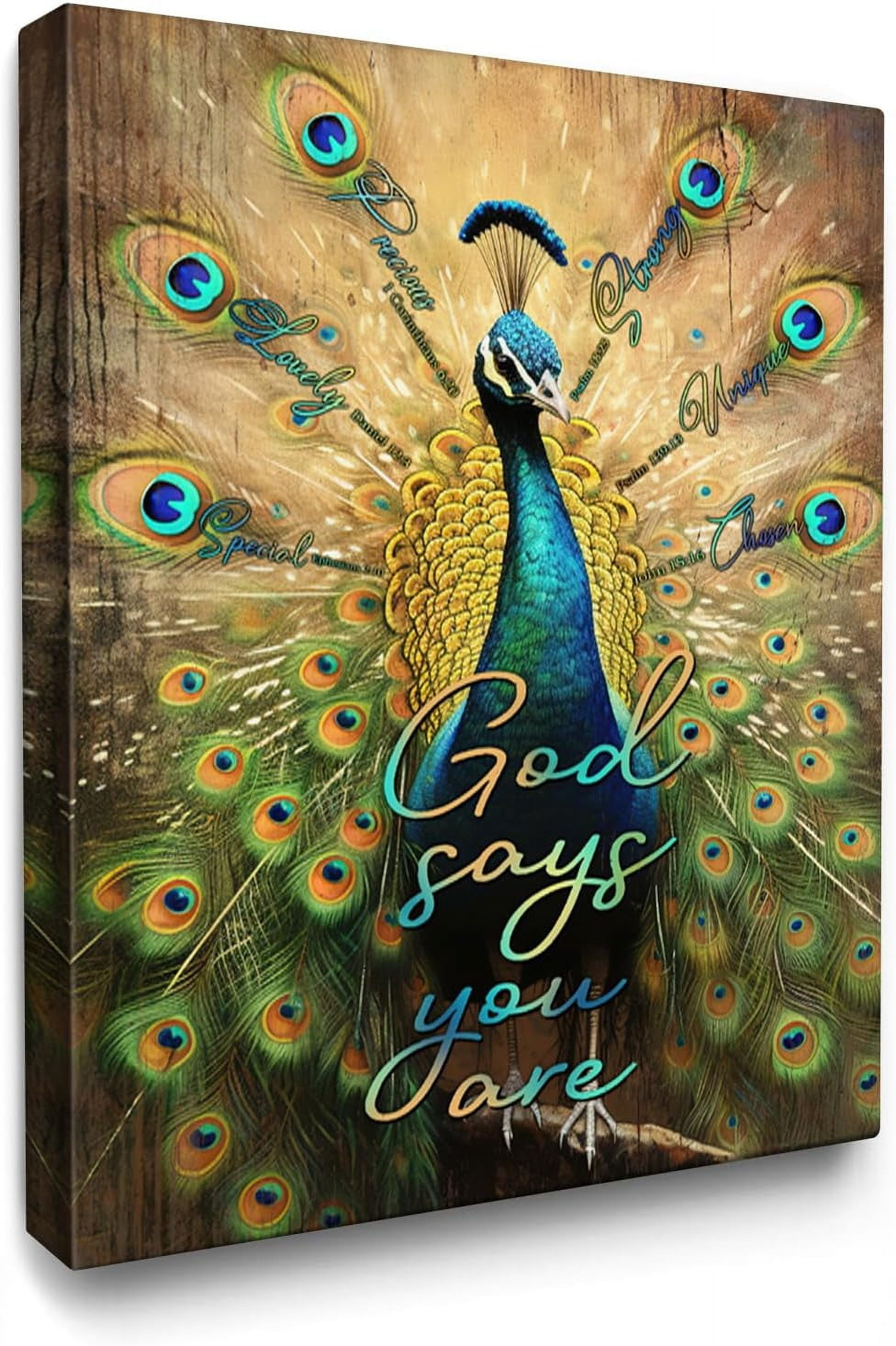 AXXPosters-Religious Peacock Canvas Wall Art Christian Peacock Painting Wall Decor God Says You ...