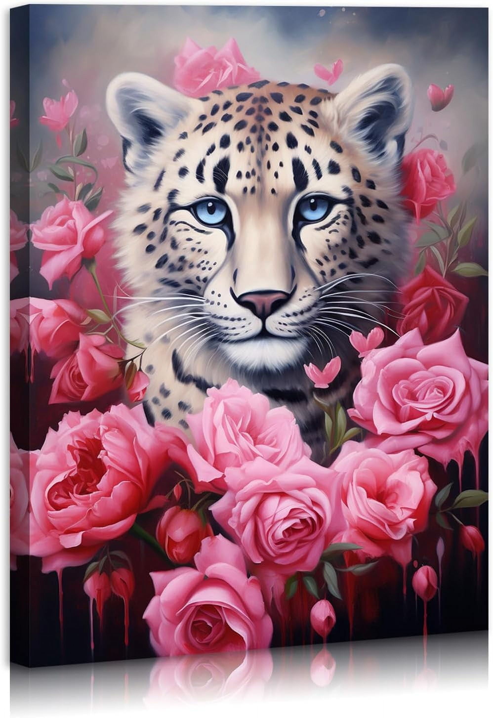 AXXPosters-Rose Leopard Wall Art Wildlife Animal Poster Pink Rose Teens ...