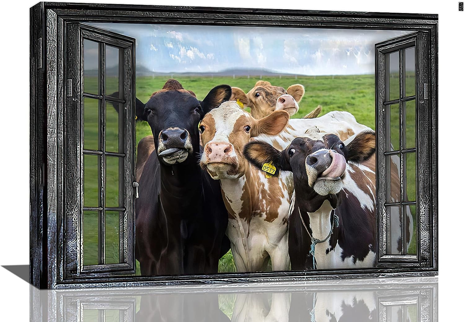 AXXPosters-Rustic Cow Wall Art Funny Cows Window Pictures Wall Decor ...