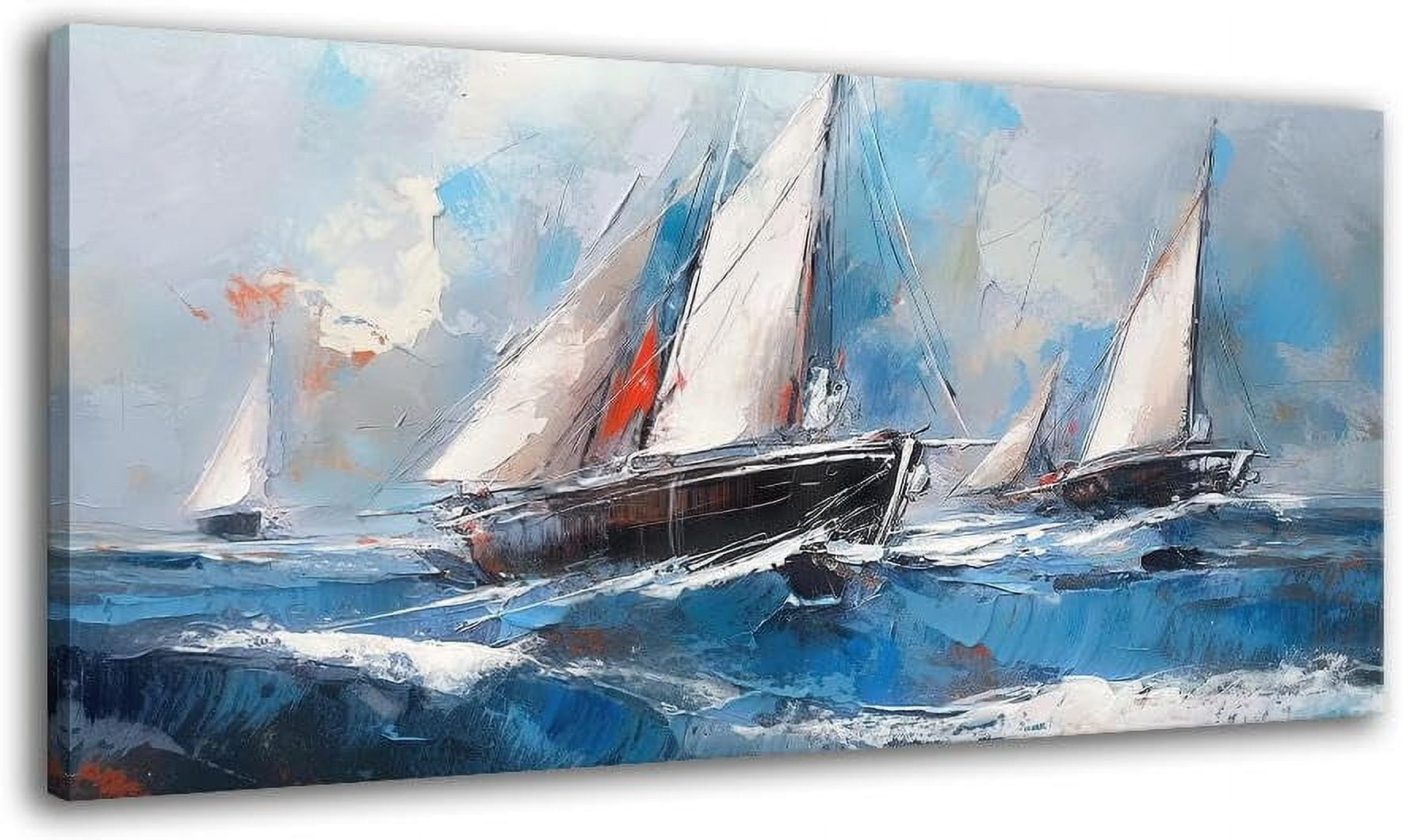 AXXPosters Sailboat Canvas Painting Wall Art For Living Room Abstract ...