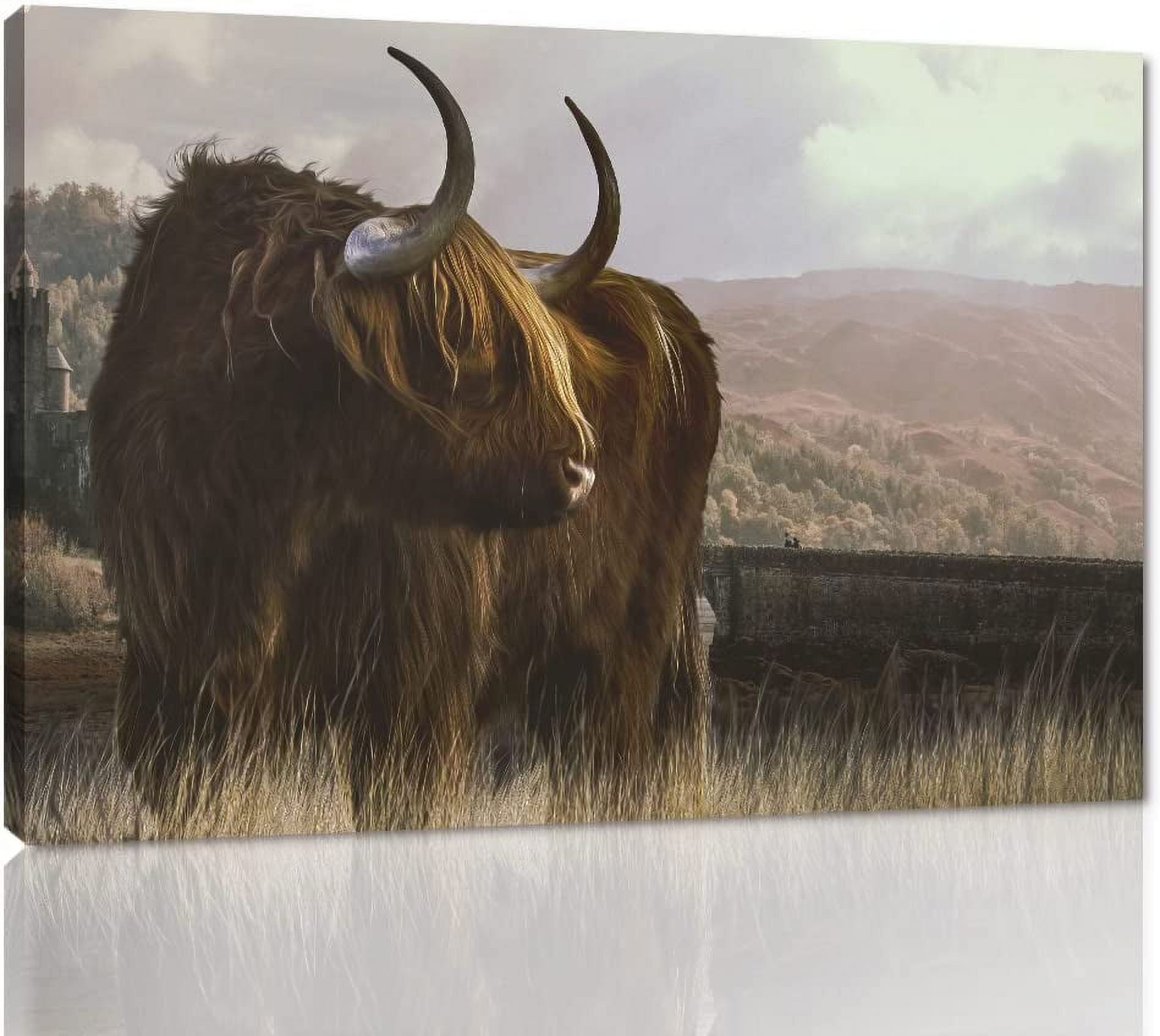 AXXPosters-Scenery Wall Art Rustic Landscape Oil Painting River Buffalo ...