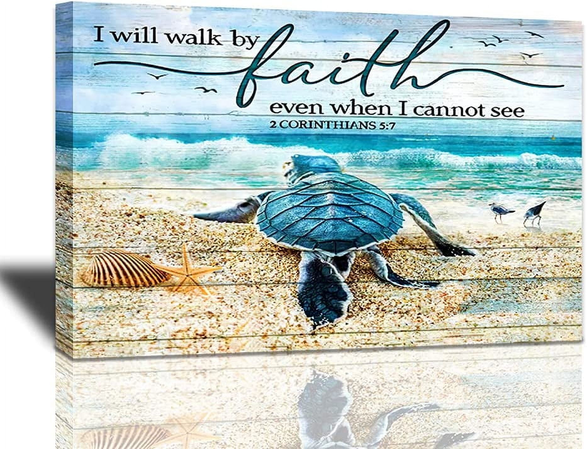 AXXPosters-Scripture Holy Bible Wall Art Teal Sea Turtle Walk by Faith ...