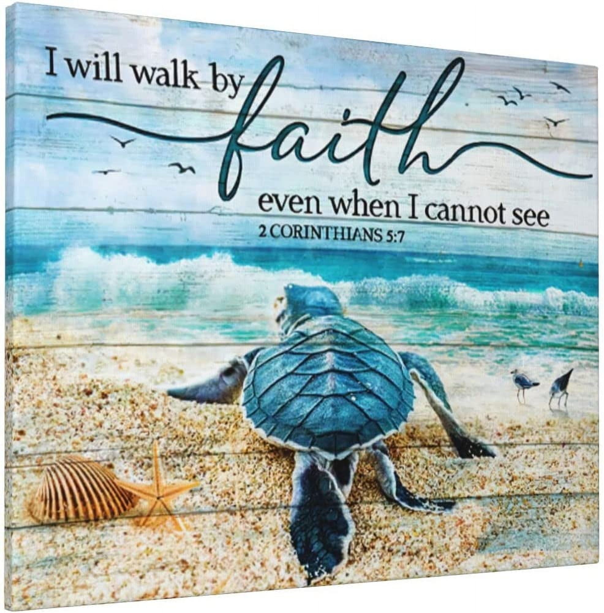 AXXPosters-Scripture Holy Bible Wall Art Teal Sea Turtle Walk by Faith ...