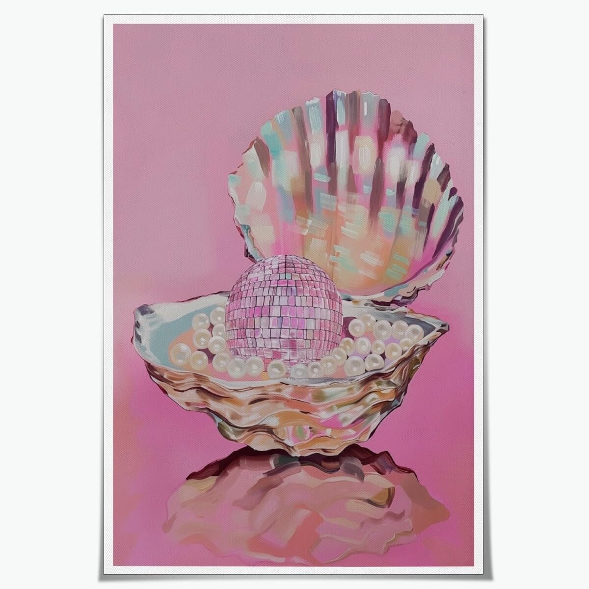 AXXPosters Seashell Disco Ball Poster Beachy Room Decor Coastal Painting Pink Preppy Prints ...