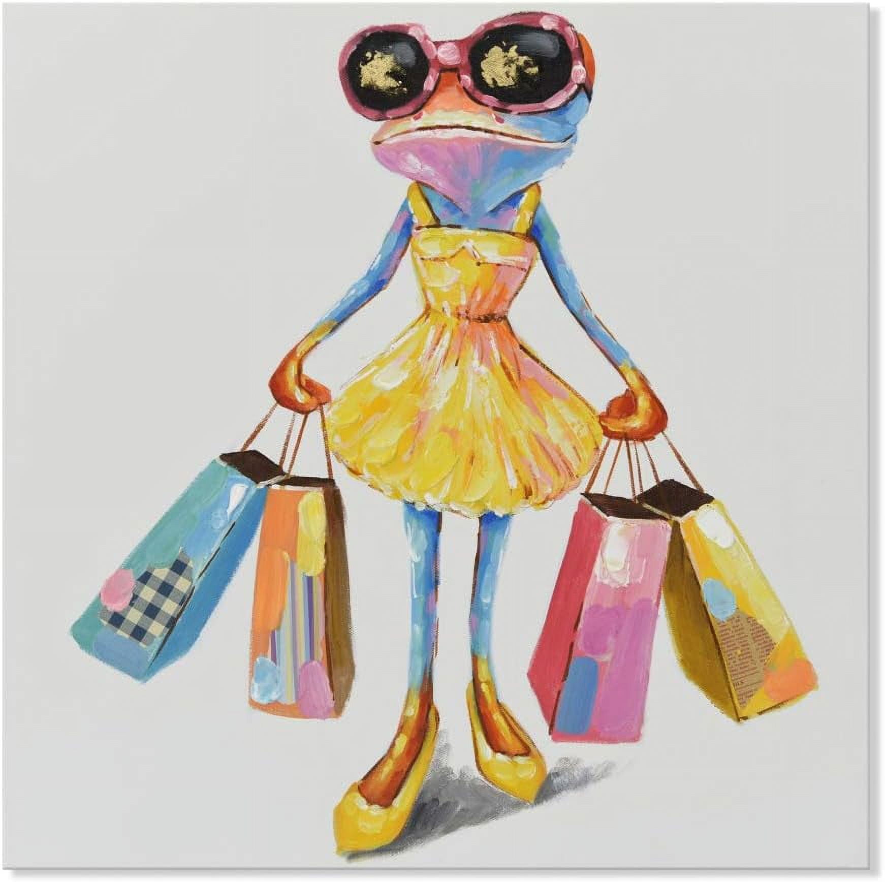 AXXPosters- Shopping Frog Canvas Wall Art Colorful Cute Animal Abstract ...