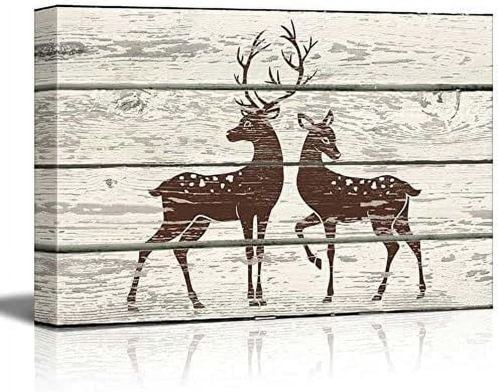 AXXPosters-- Stag and Doe in Block Print Artwork - Rustic Canvas Wall ...