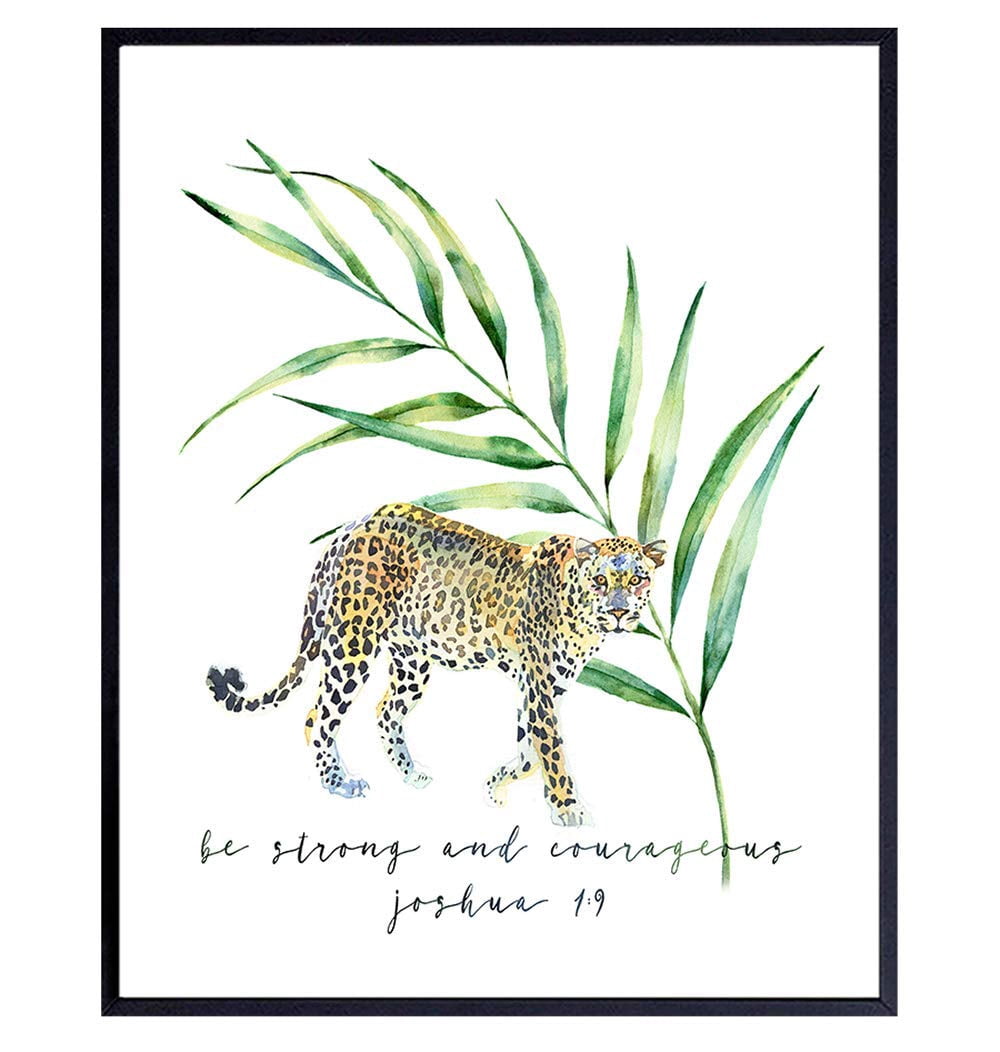 AXXPosters Be Strong and Courageous Wall Art-Leopard Print Wall Decor ...