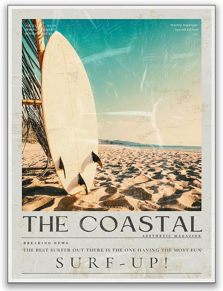 AXXPosters Surfer Girl Canvas Wall Art Coastal Cowgirl Aesthetic Room ...