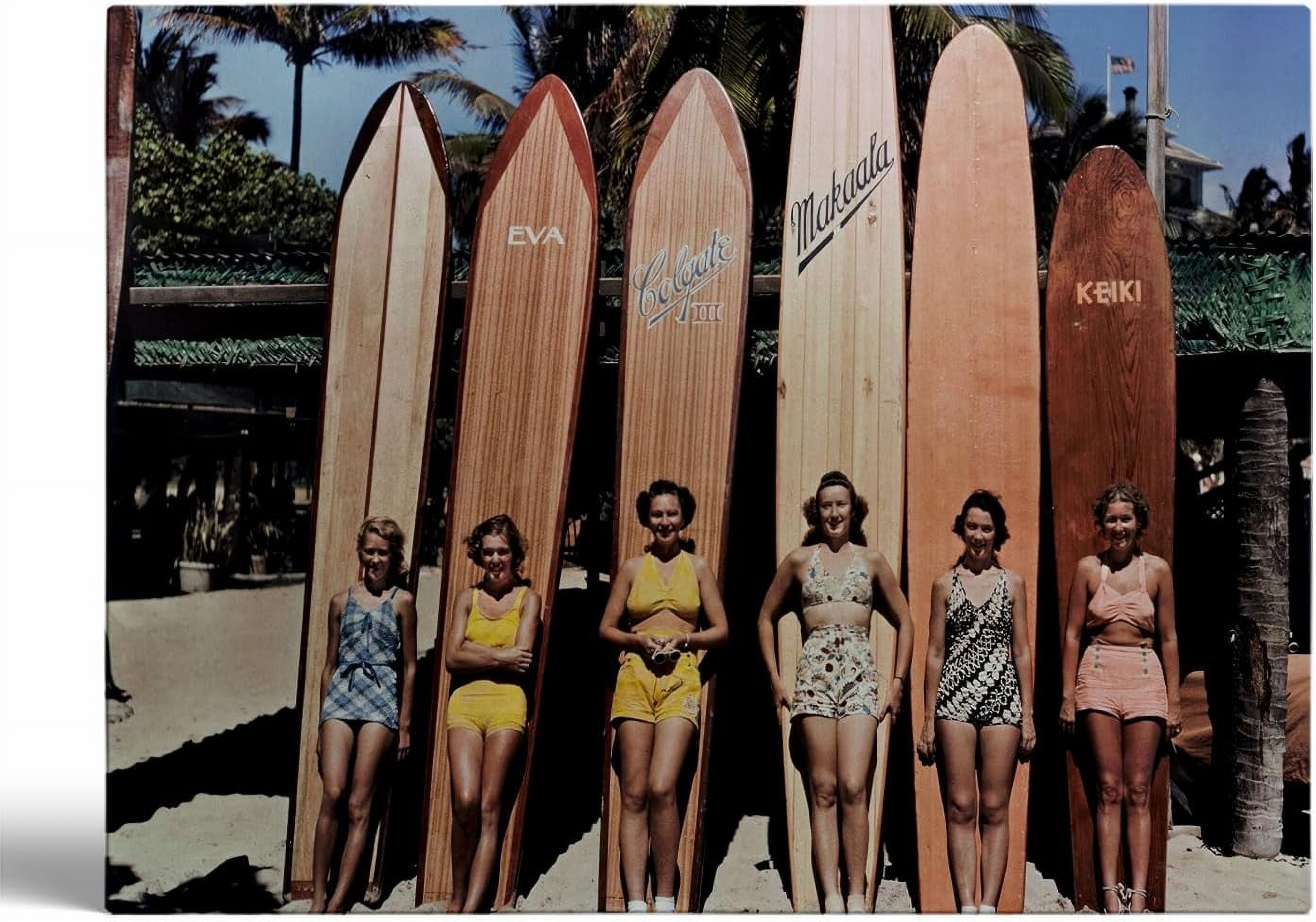 AXXPosters Surfing Wall Art,Vintage Surfers at Beach Poster, Woman ...