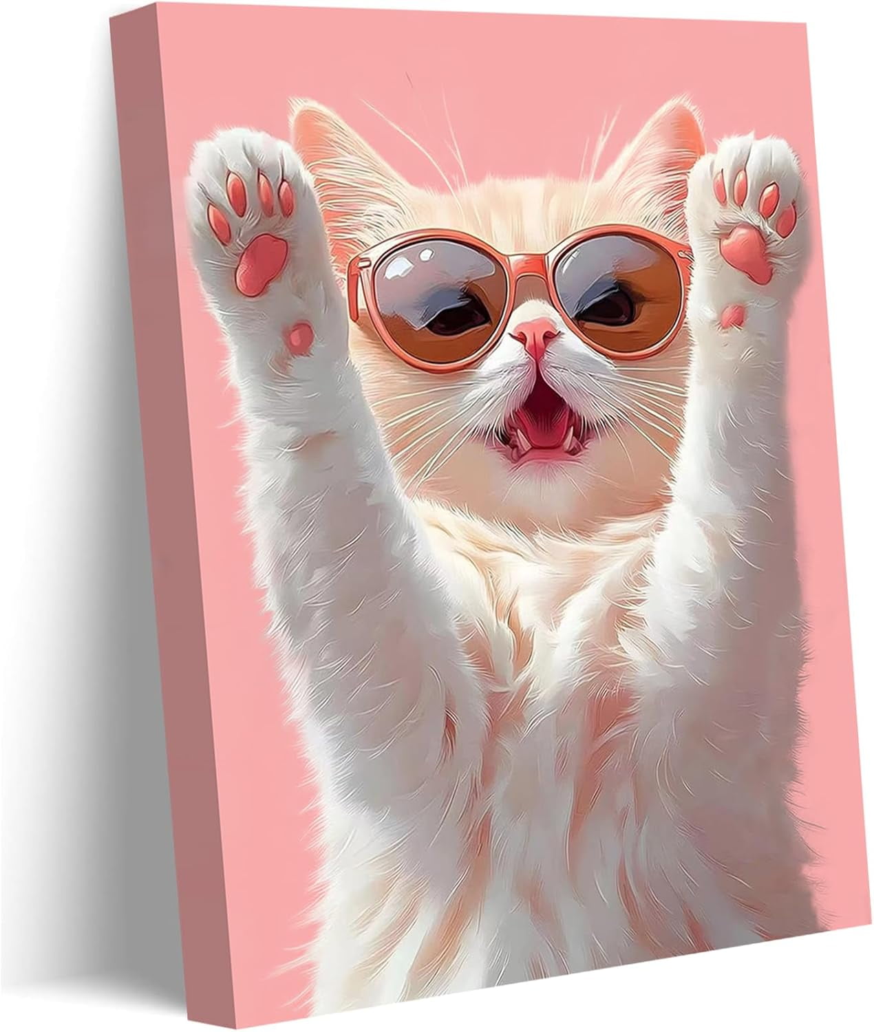 AXXPosters-Trendy Cat Canvas Wall Art Blush Pink Animal Sunglass Wall ...