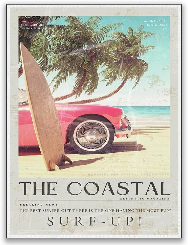 AXXPosters Trendy Pink Coastal Canvas Wall Art Coastal Cowgirl Aesthetic Room Decor Poster ...