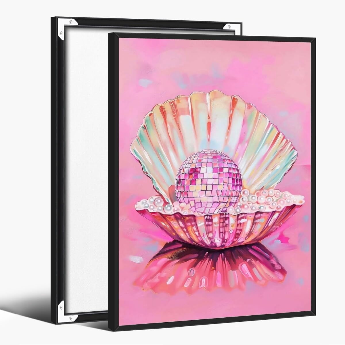 AXXPosters Trendy Pink Seashell Disco Ball Poster,Vintage Preppy Canvas ...