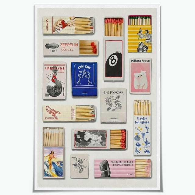 AXXPosters Trendy Preppy Matchbox Posters,Funky Vintage Matchbook ...
