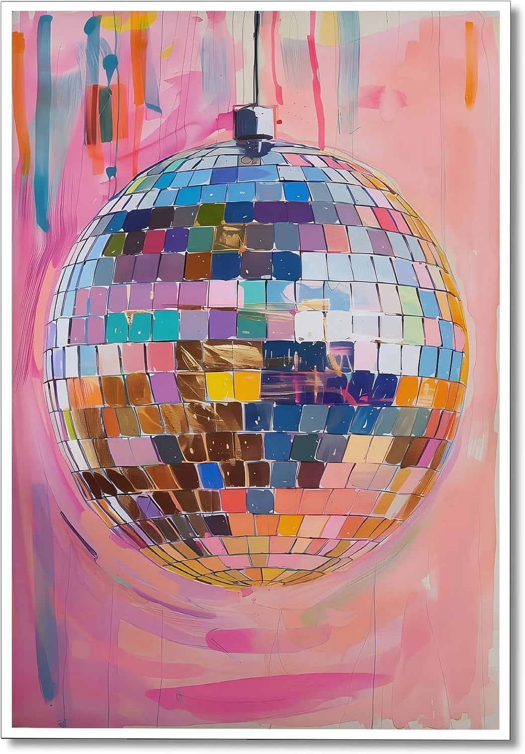 AXXPosters Trendy Soft Pink Disco Ball Canvas Wall Art Funky Girl ...