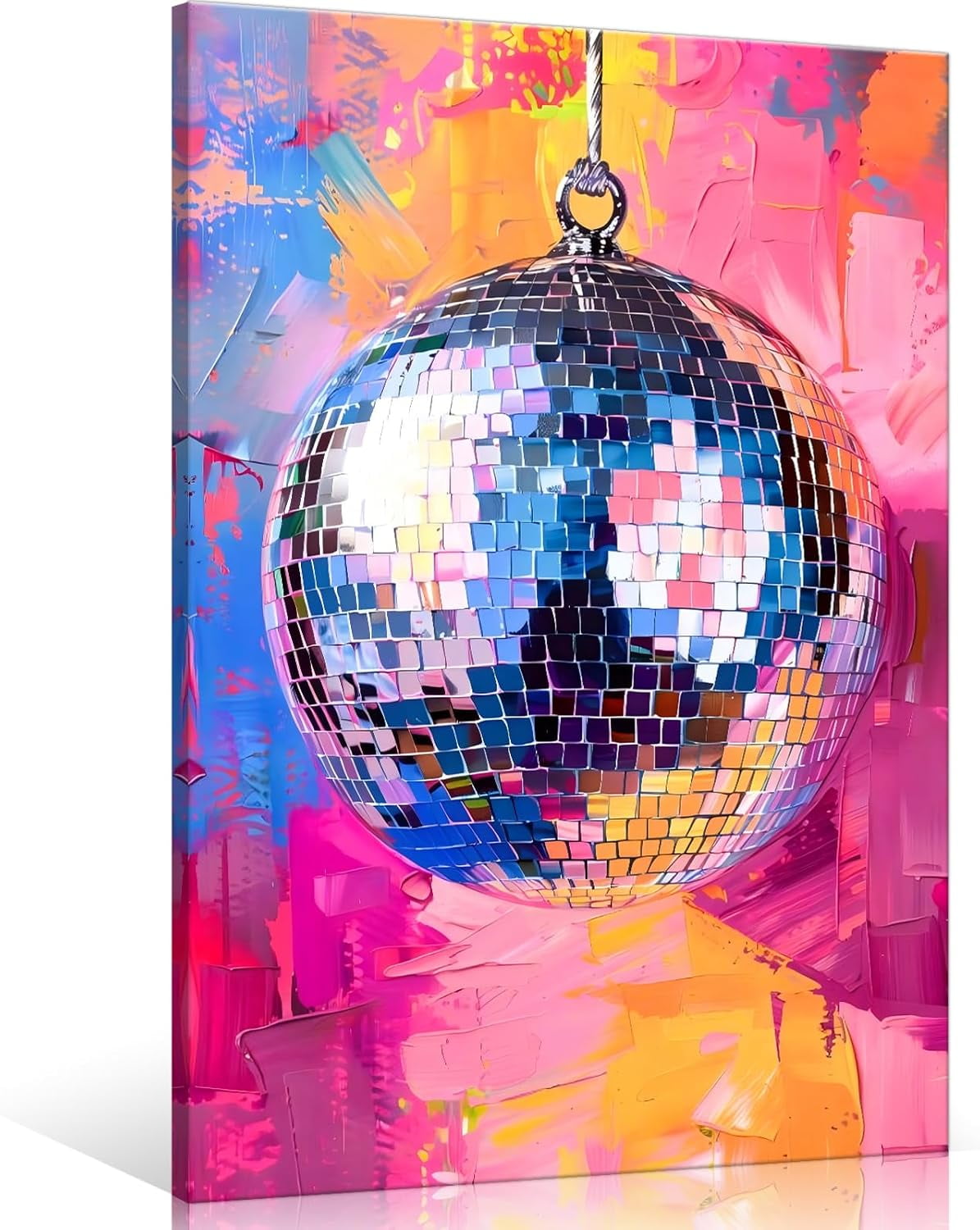 AXXPosters Trendy Soft Pink Disco Ball Canvas Wall Art Funky Girl ...
