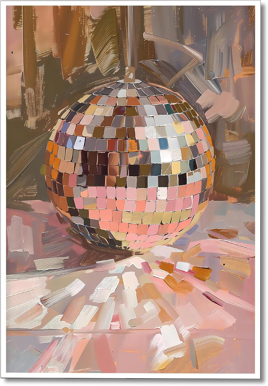 AXXPosters Trendy Soft Pink Disco Ball Canvas Wall Art Funky Girl ...