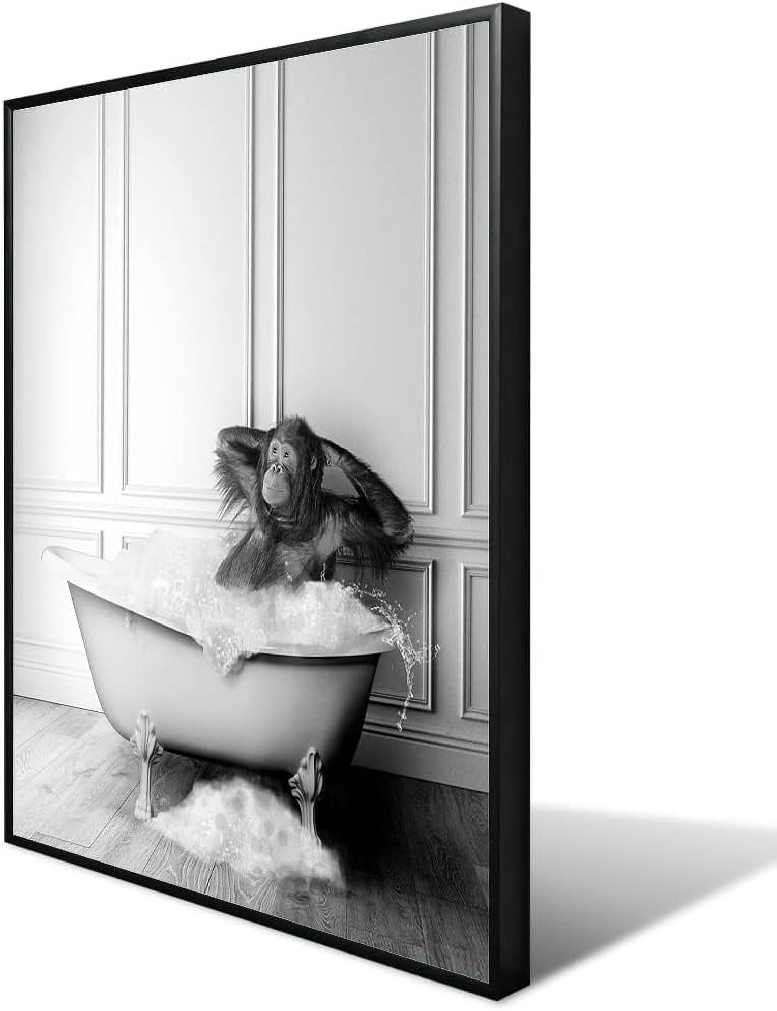 AXXPosters Unframed Art Funny Bathroom Monkey Canvas wall art, Cute Black and White Bathroom ...