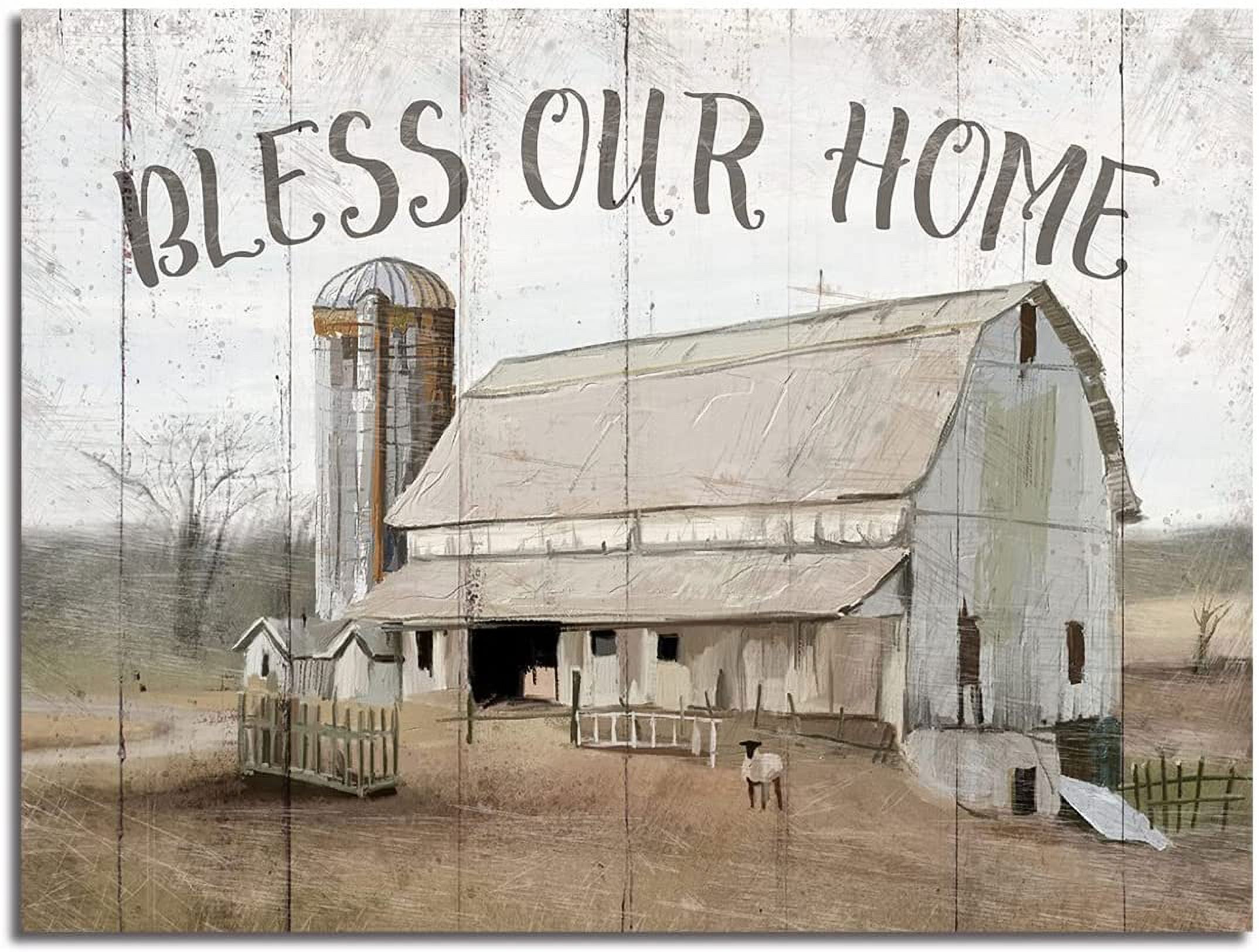 AXXPosters-Vintage Farmhouse Barn Wall Art - Bless Our Home Sign ...