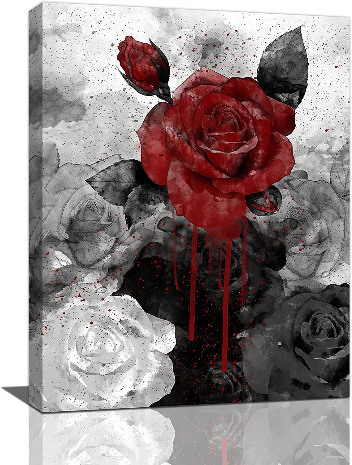 AXXPosters-Vintage Rose Painting Canvas Wall Art, Retro Black And White ...