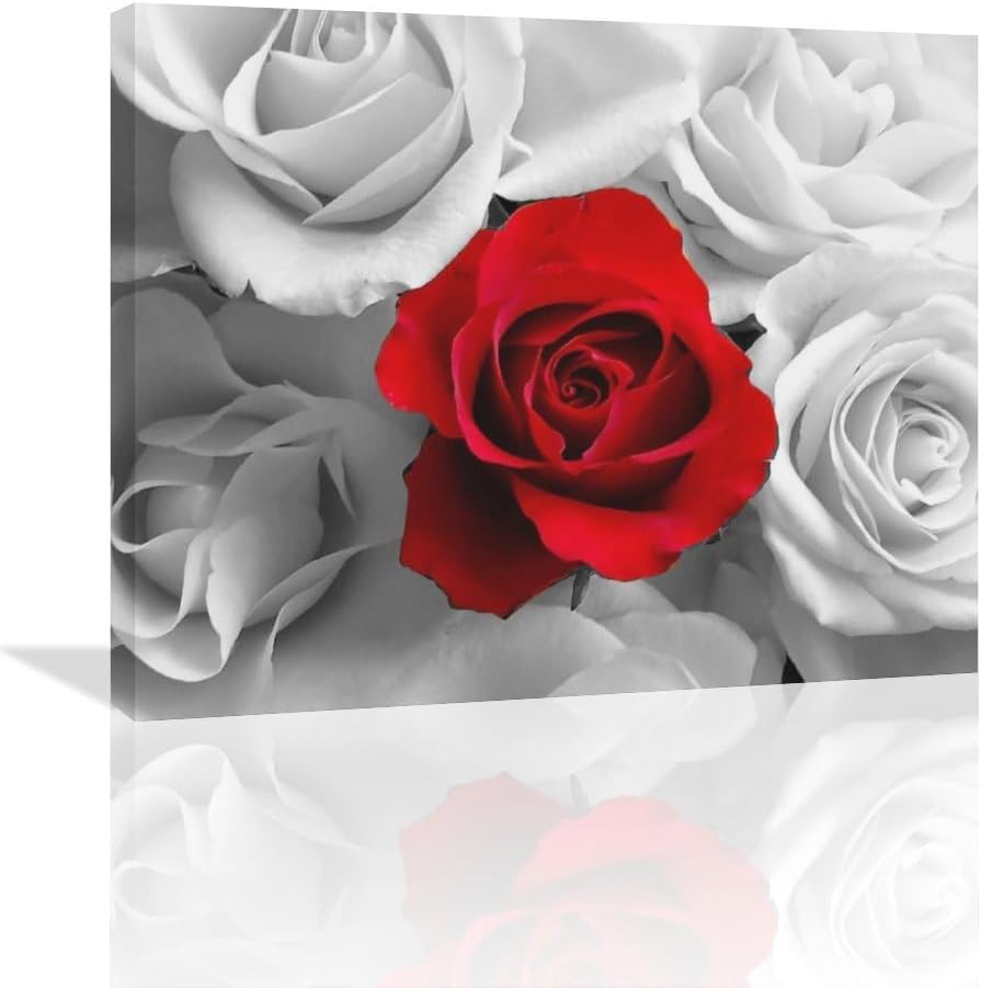 AXXPosters-Vintage Rose Painting Canvas Wall Art, Retro Black And White ...