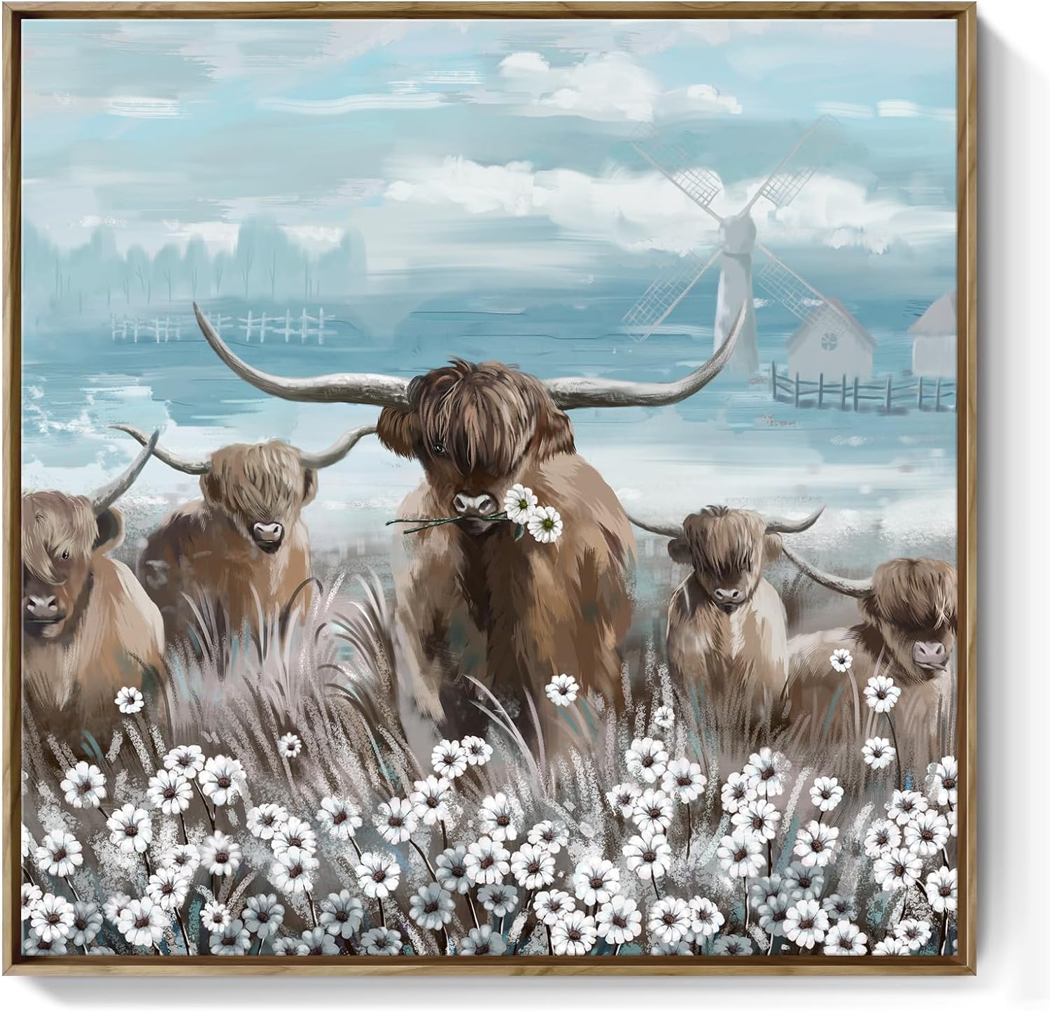 AXXPosters- Wall Art Bedroom Farmhouse Boho Highland Cow Flower Canvas ...