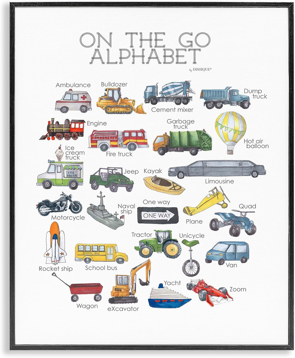 AXXPosters-Watercolor On The Go Transportation Alphabet with Firetruck ...