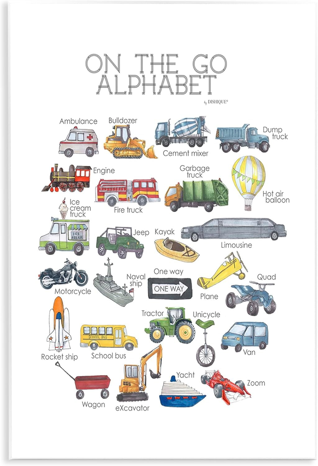 AXXPosters-Watercolor On The Go Transportation Alphabet with Firetruck ...