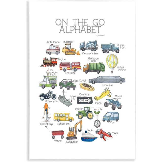 AXXPosters-Watercolor On The Go Transportation Alphabet with Firetruck ...