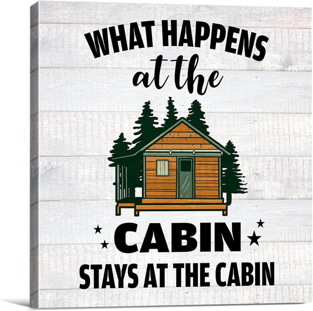 AXXPosters-What Happens at the Cabin Farmhouse Canvas Print Wall Art ...
