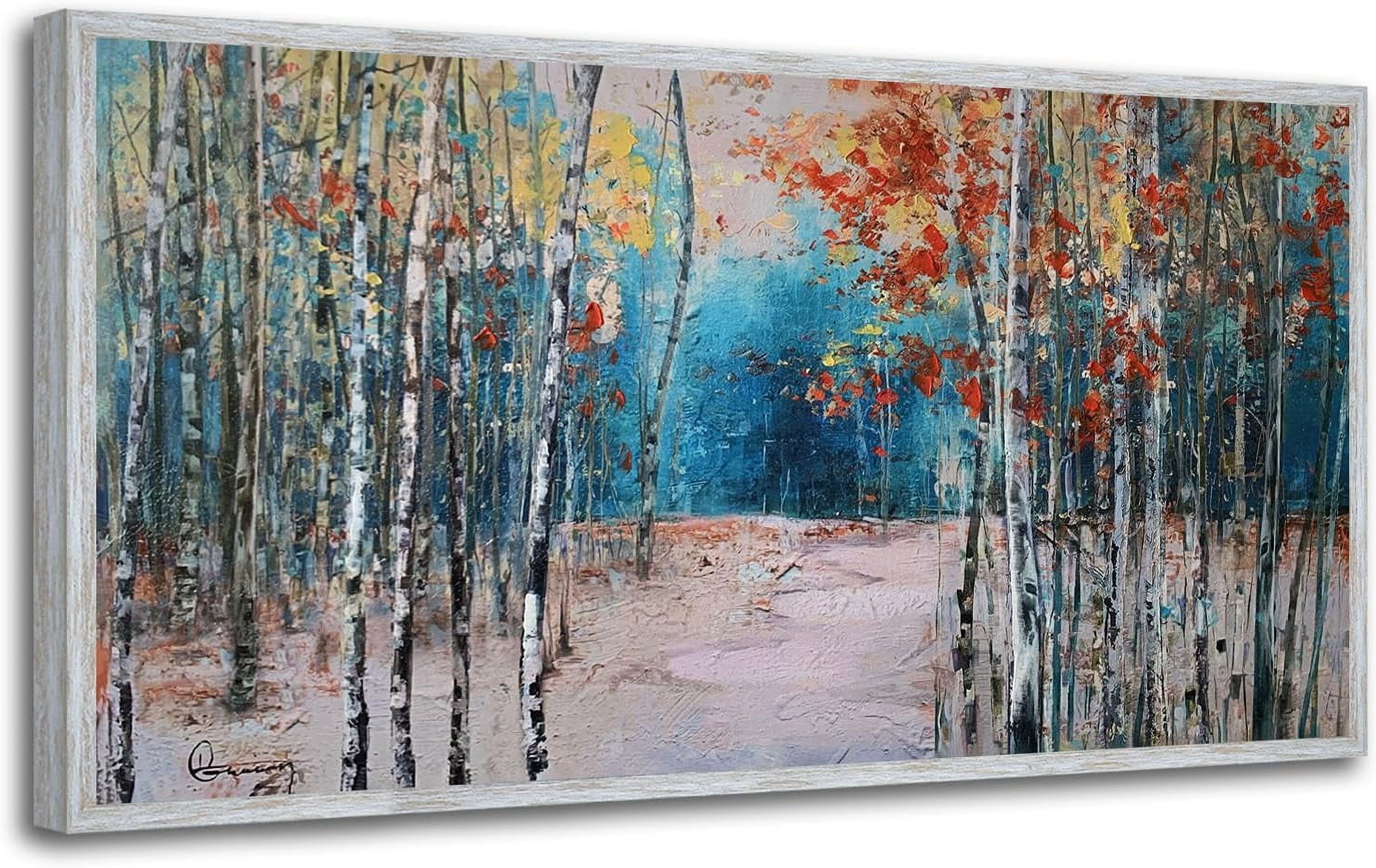 AXXPosters-White Birch Tree Canvas Wall Art Blue Forest Painting ...