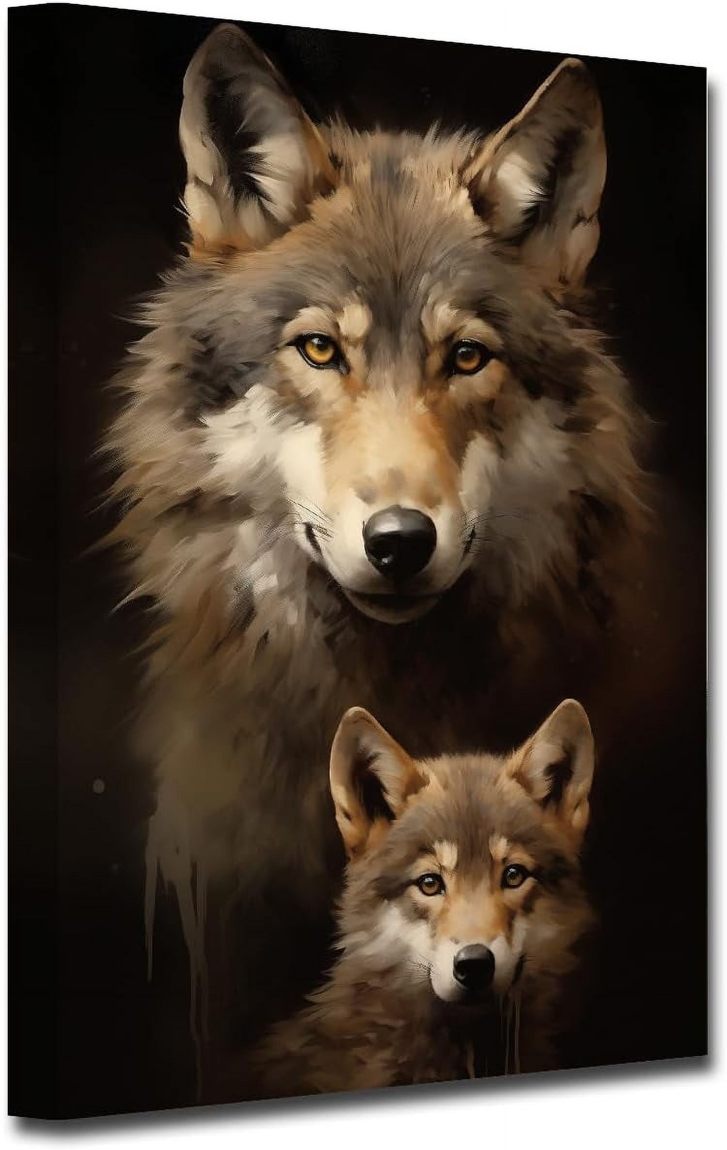AXXPosters Wolf Canvas Wall Art Wolf Mother and Baby Animal Picture ...