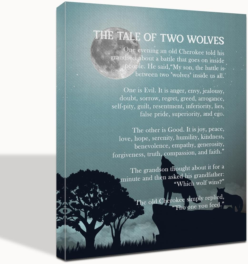 AXXPosters-Wolf Poster, The Tale of Two Wolves, Canvas Wall Art ...