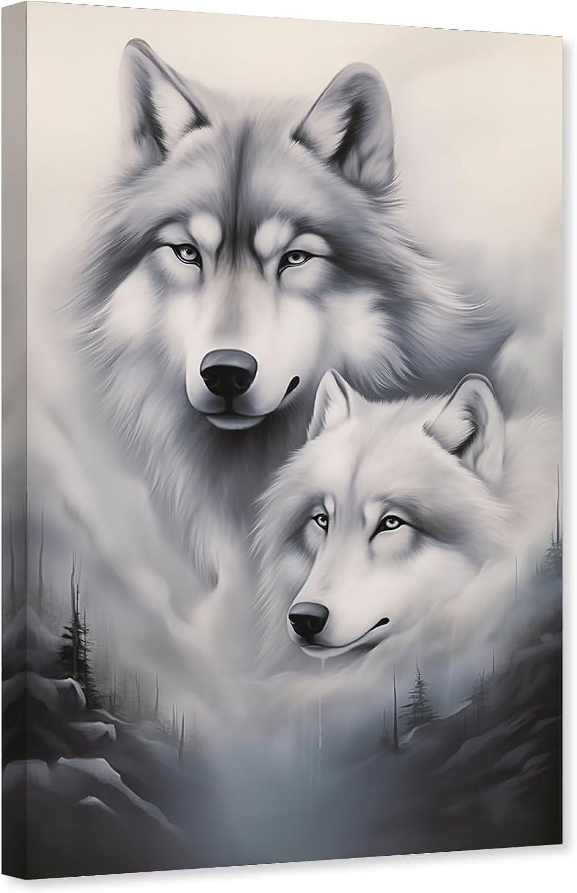 AXXPosters Wolf Wall Art Canvas Wolves Pictures Wall Decor Mom and Baby ...